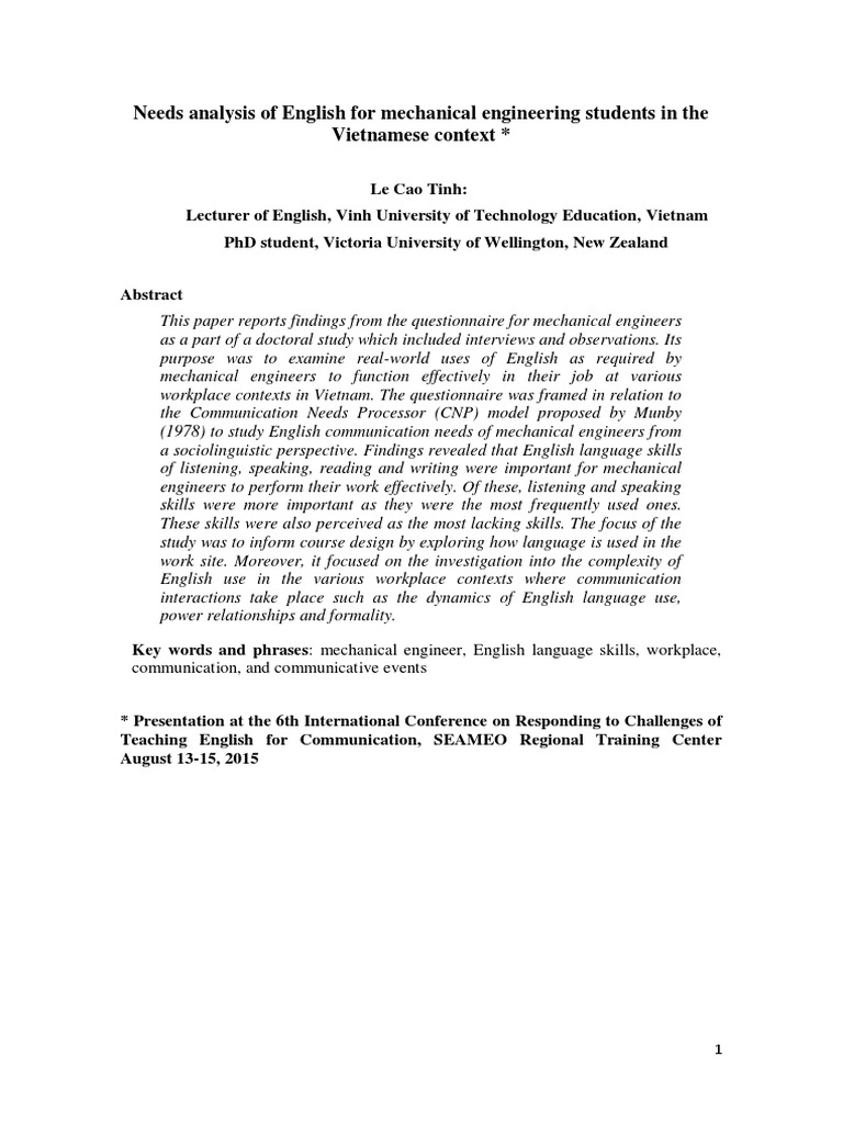 Needs Analysis of English For Mechanical | PDF | Language Education ...