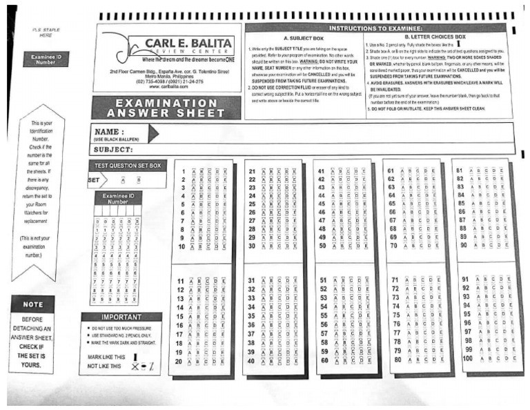 CBRC Answer Sheet | PDF