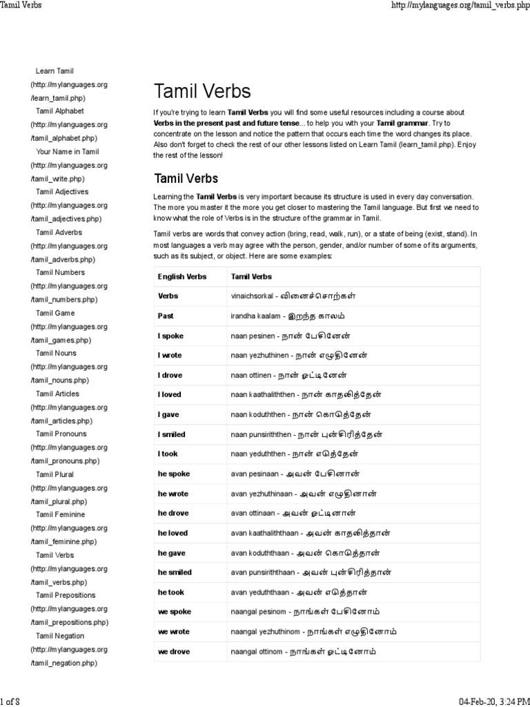 Verb Learn Through Tamil | PDF | Tamil Language | Verb