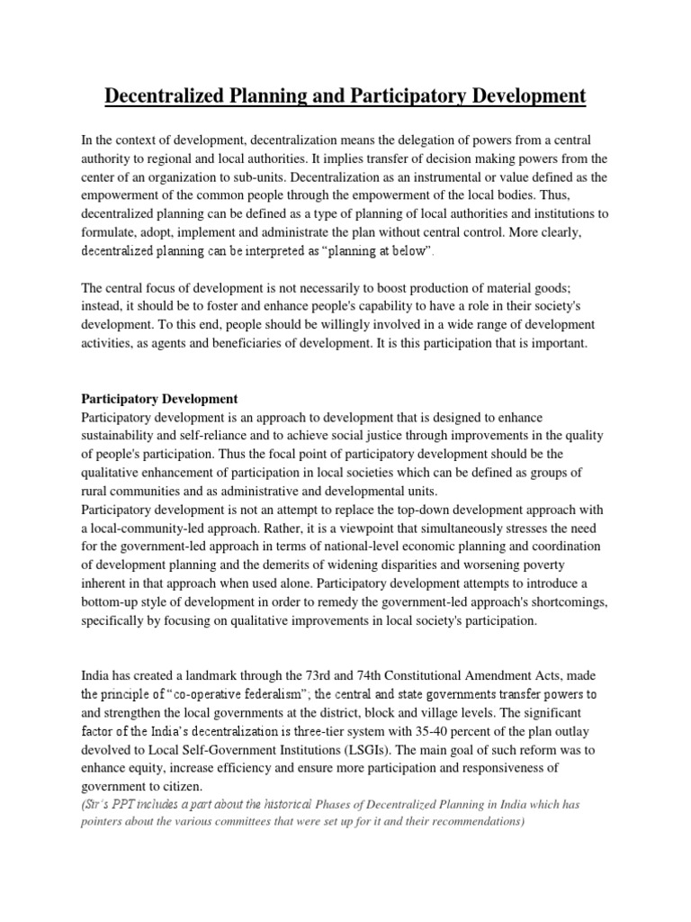 Decentralized Planning for Local Development | PDF | Decentralization ...