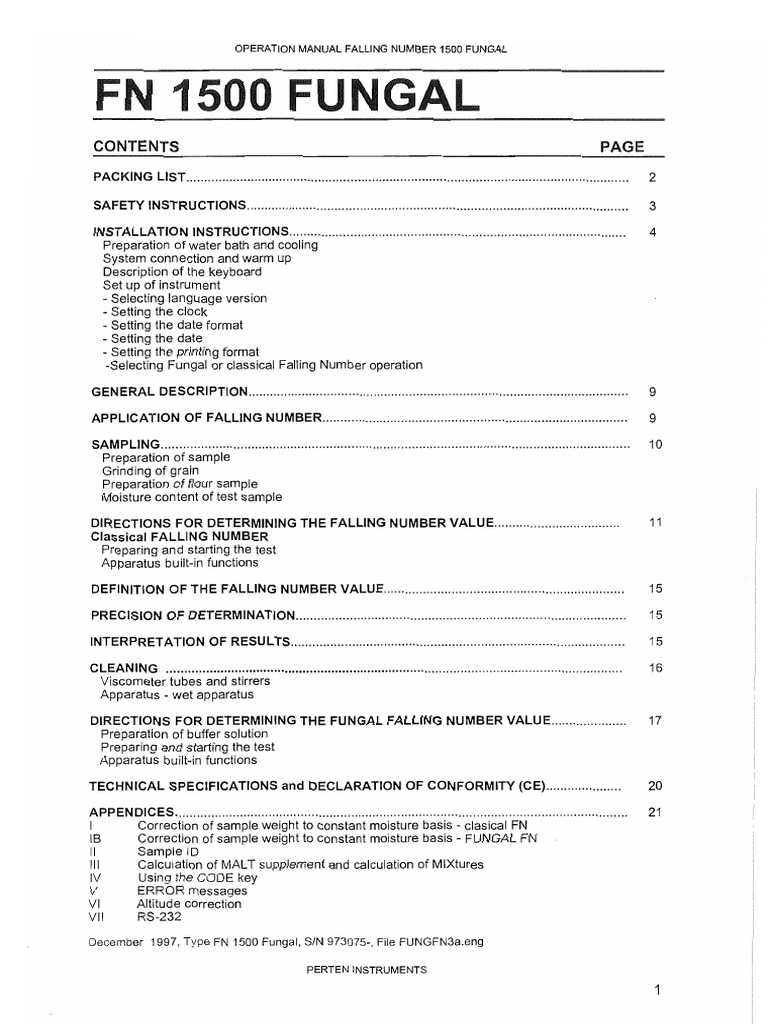 Falling Number 1500 Fungal Manual | PDF | Flour | Mill (Grinding)
