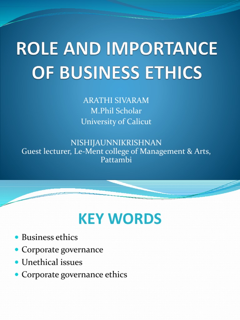 Role and Importance of Business Ethics | PDF | Business Ethics ...