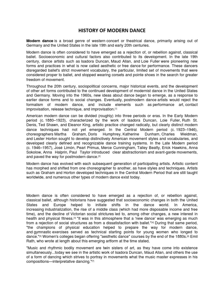 hISTORY OF MODERN DANCE | PDF | Concert Dance | Dances