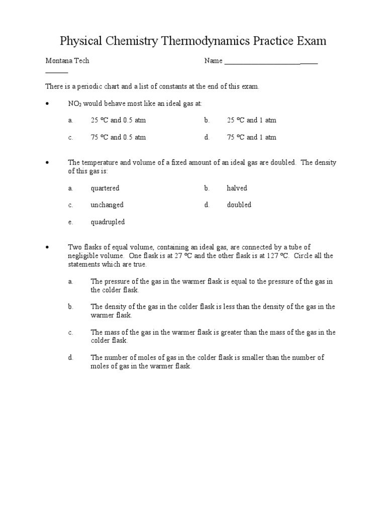 Thermodynamics Final Exam Practice | PDF | Gibbs Free Energy | Gases