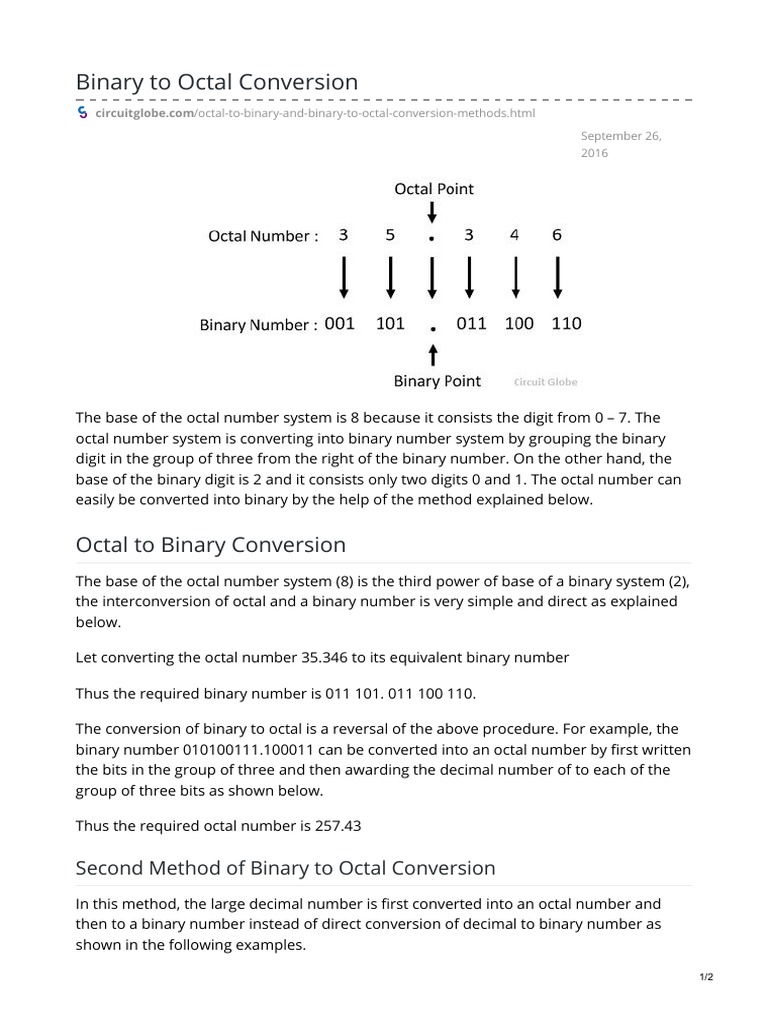 Binary To Octal Conversion | PDF | Computers