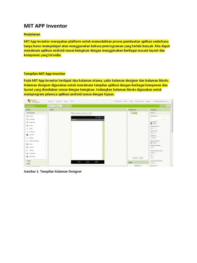 Penjelasan Bagian-Bagian MIT App Inventor 1 PDF | PDF