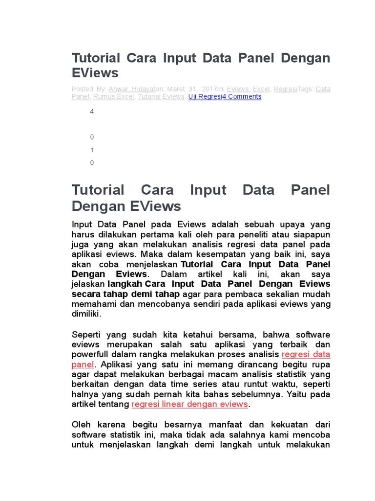 Tutorial Cara Input Data Panel Dengan EViews | PDF