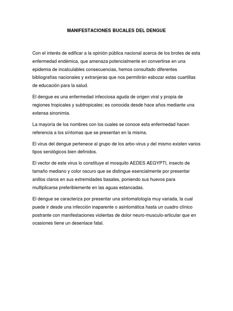 Manifestaciones Bucales Del Dengue | PDF | Virus | Inmunología