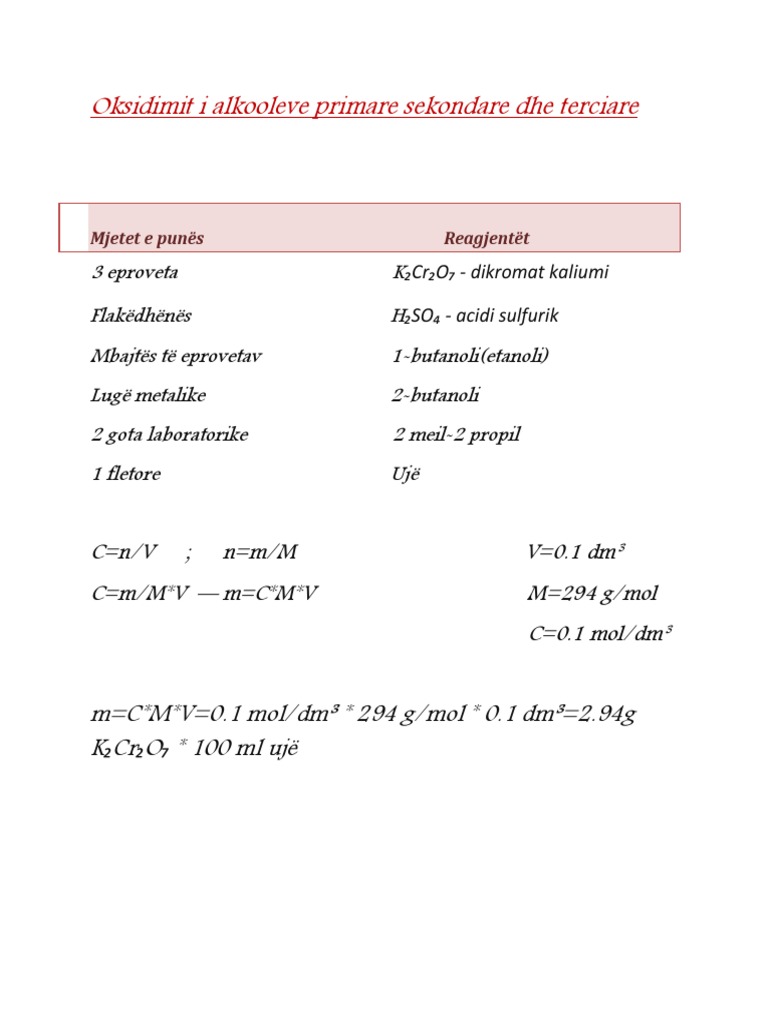 Oksidimit I Alkooleve Primare Sekondare Dhe Terciare | PDF