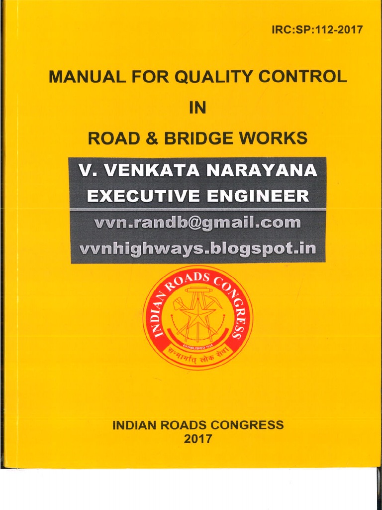 IRC-SP-112 - 2017 Manual For QC For Road & BRidges | PDF