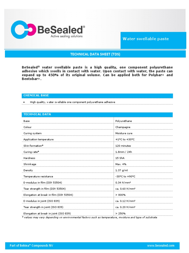 Besealed Water Swellable Paste | PDF | Adhesive | Water