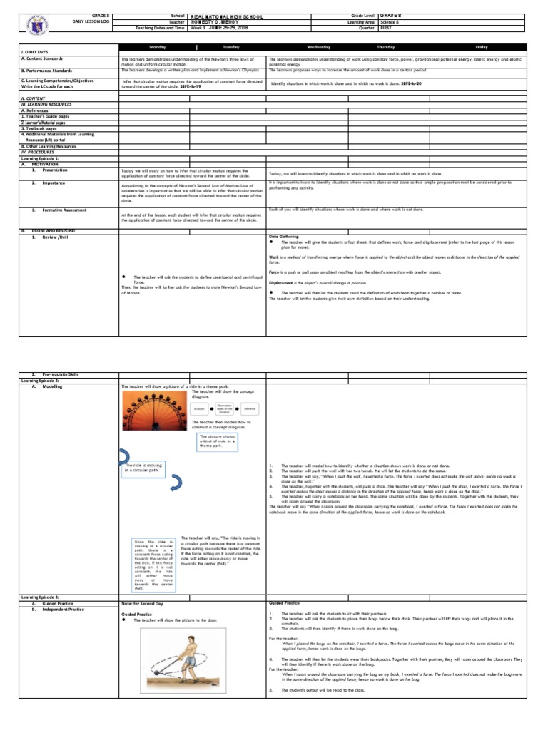DLL Science 8 Q1 Week4 | PDF | Force | Mechanics