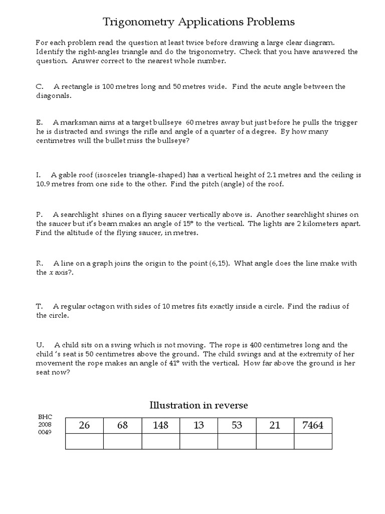 Trigonometry Problems Worksheet