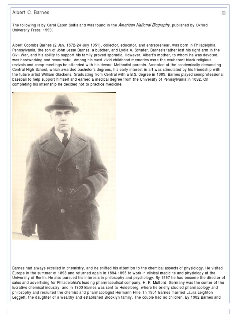 Albert C. Barnes: American National Biography | PDF | Paintings