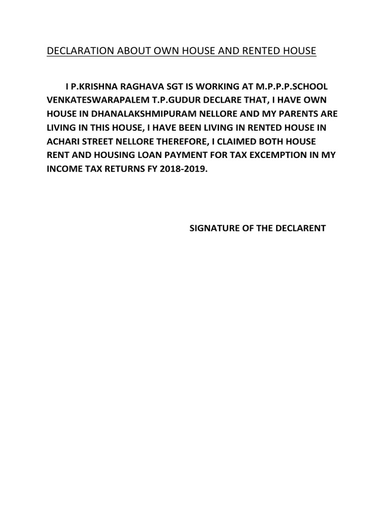 Declaration About Own House and Rented House | PDF