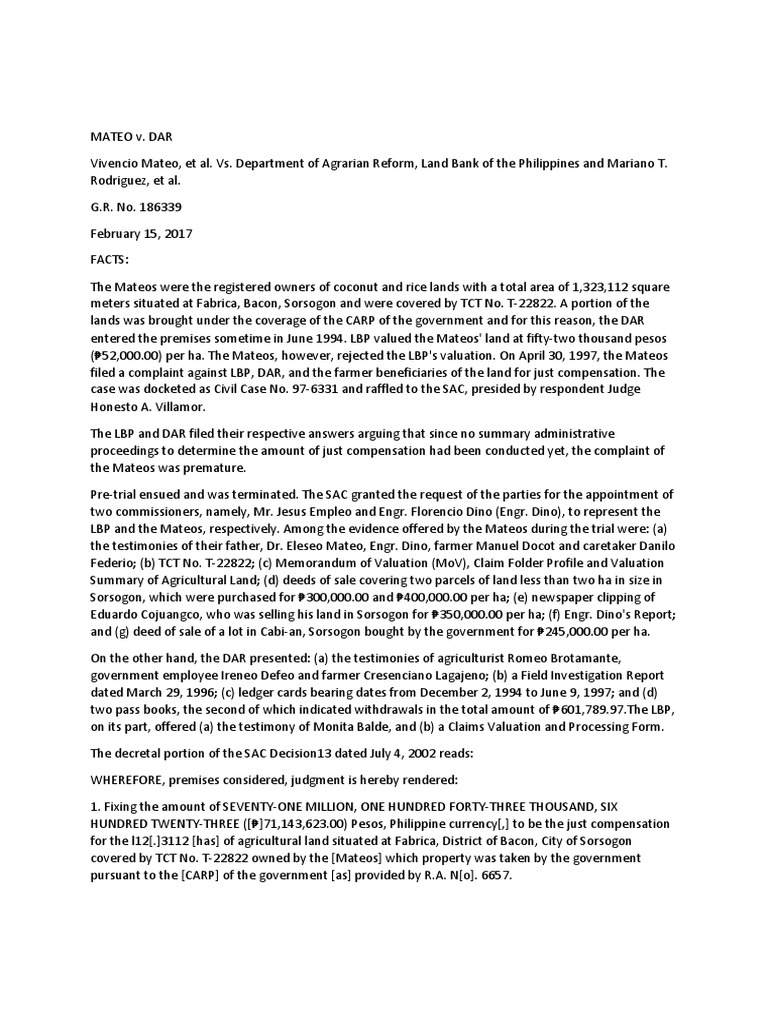 2 Mateo Vs DAR Digest | PDF | Jurisdiction | Judgment (Law)