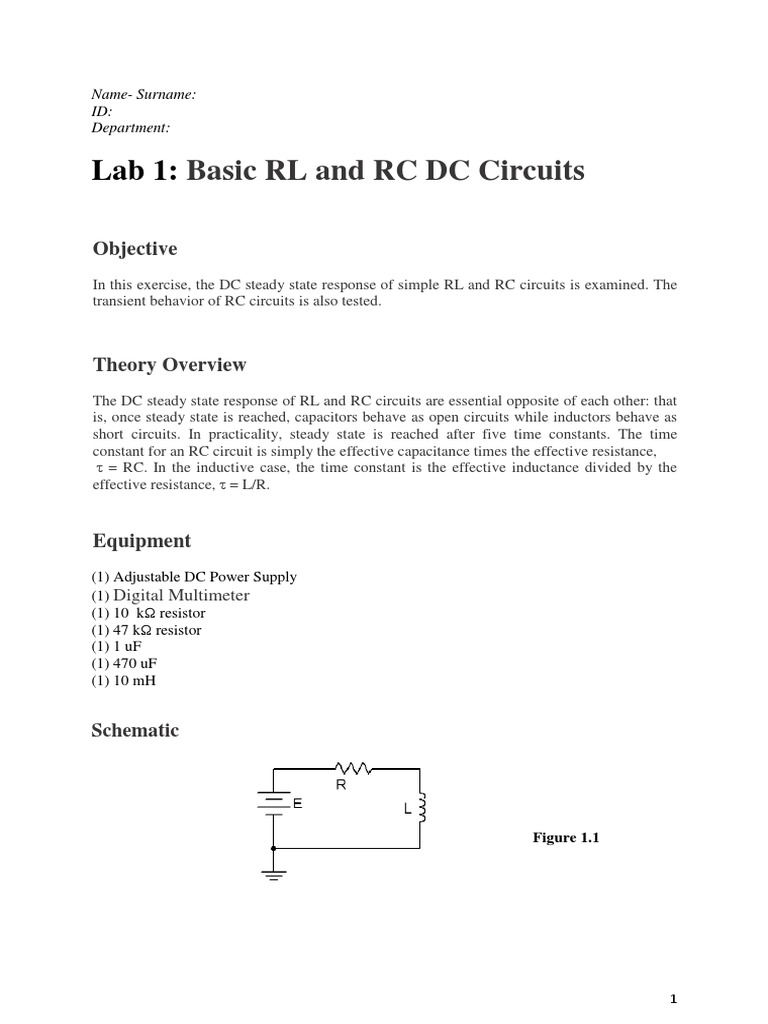 Lab 1 Basic RL and RC DC Circuits PDF | PDF | Electrical Impedance ...