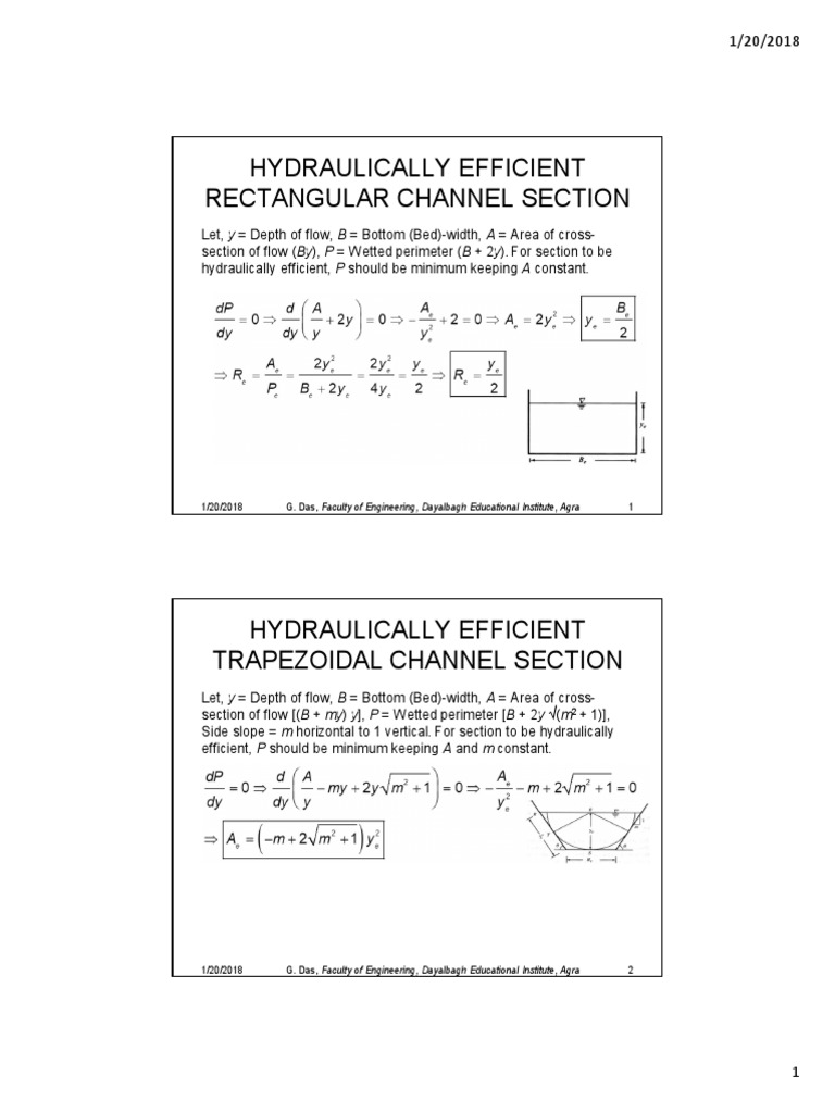Hydraulically Efficient Channel Section | PDF | Dynamics (Mechanics ...