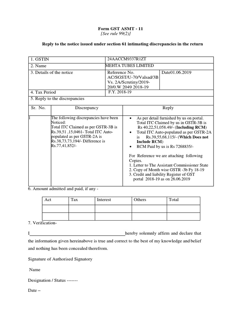 Form GST ASMT - 11 - NNNNN | PDF | Government Finances | Taxation