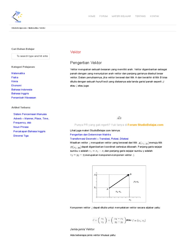Vektor - Pengertian, Rumus, Operasi Vektor Di R2 & R3 + Contoh Soal | PDF