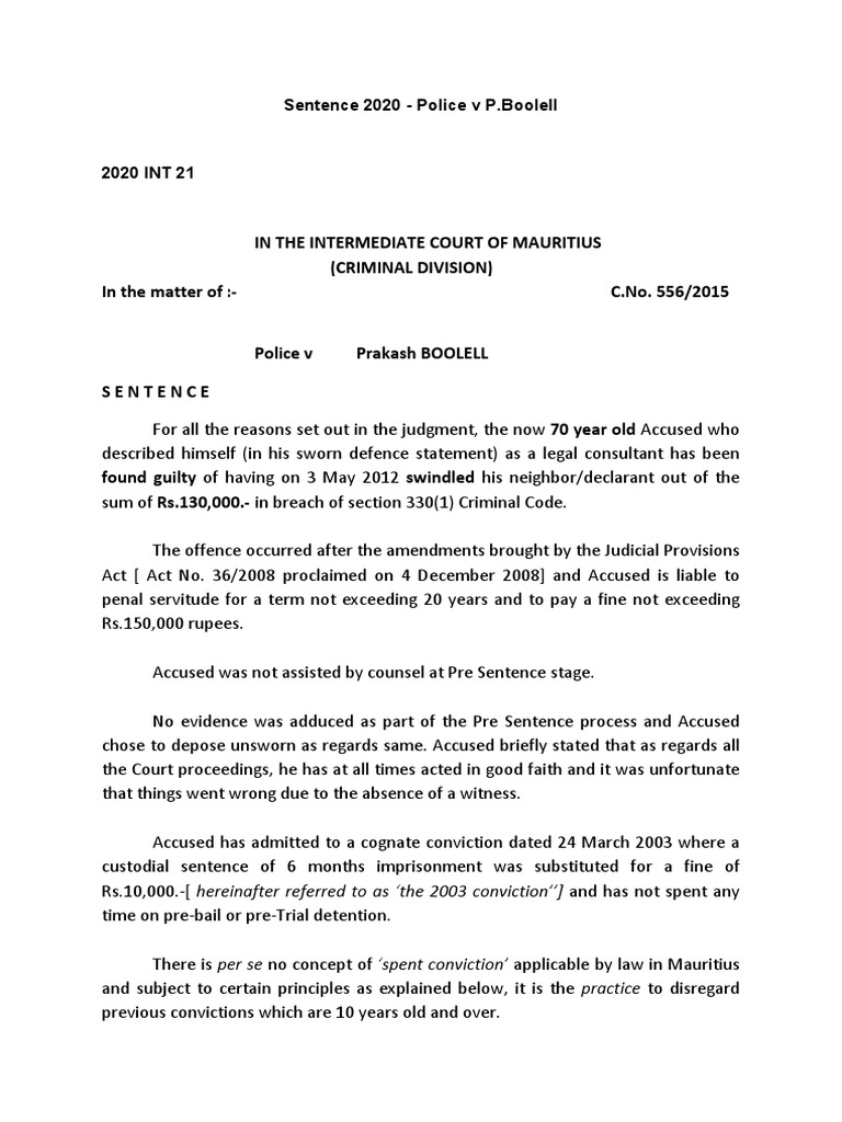 Escroquerie: Prakash Boolell Écope de Trois Mois de Prison | PDF ...