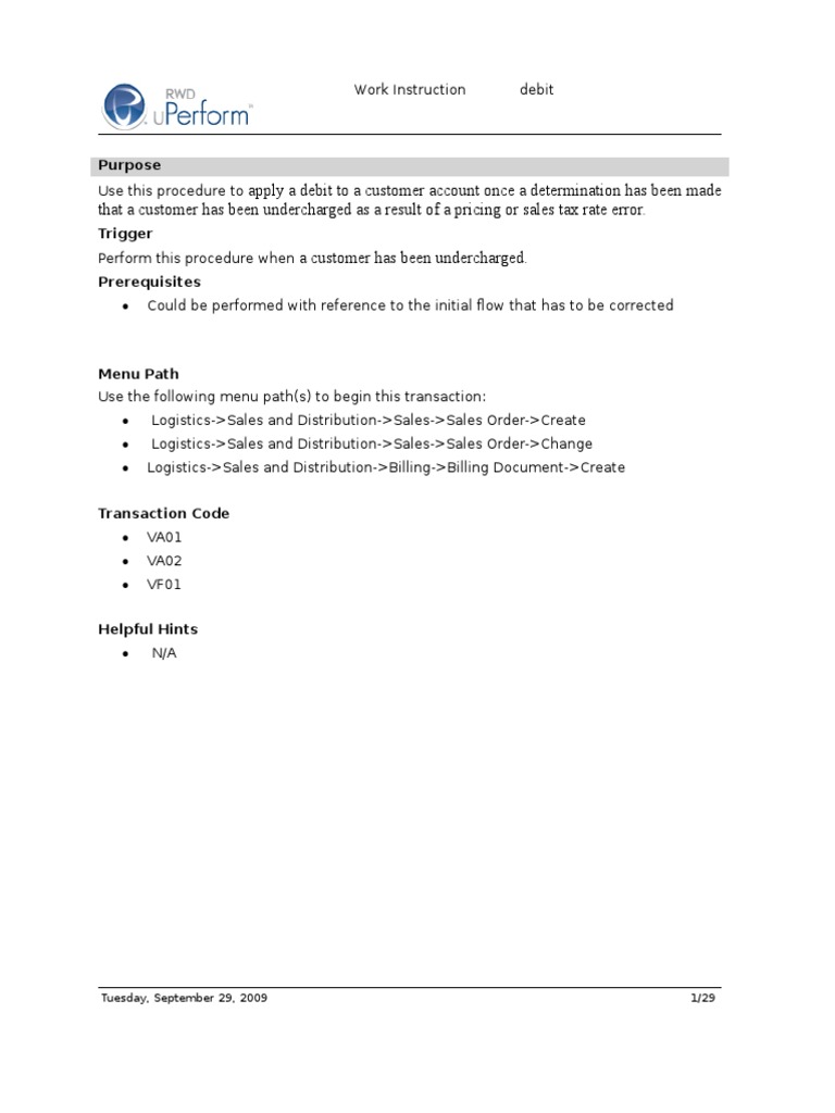 Debit Memo SD User Manual - SAP | PDF | Debit Card | Payments