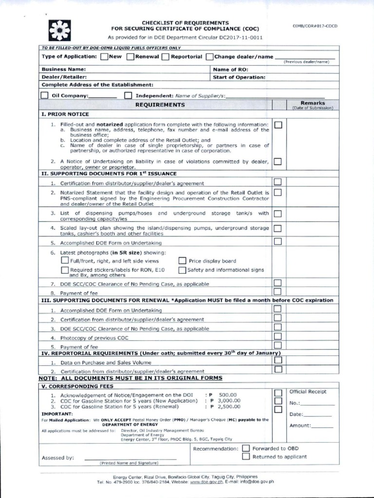 Coc Checklist Requirements | PDF