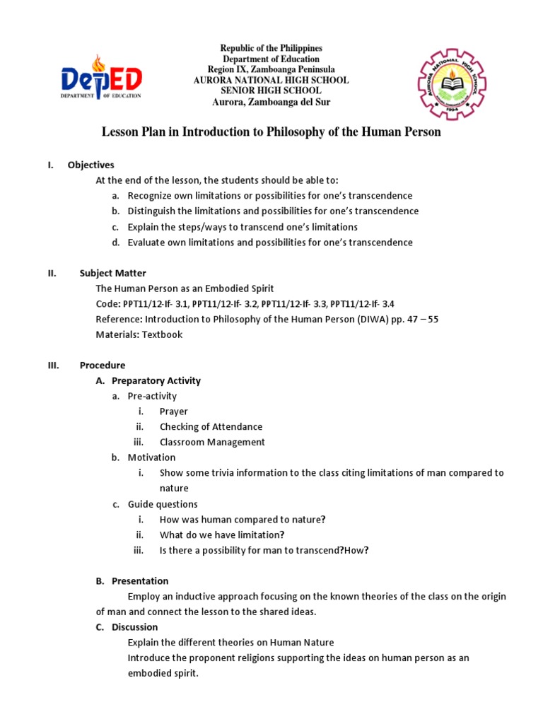 Lesson Plan Introduction To Philosophy Embodied Spirit | PDF ...
