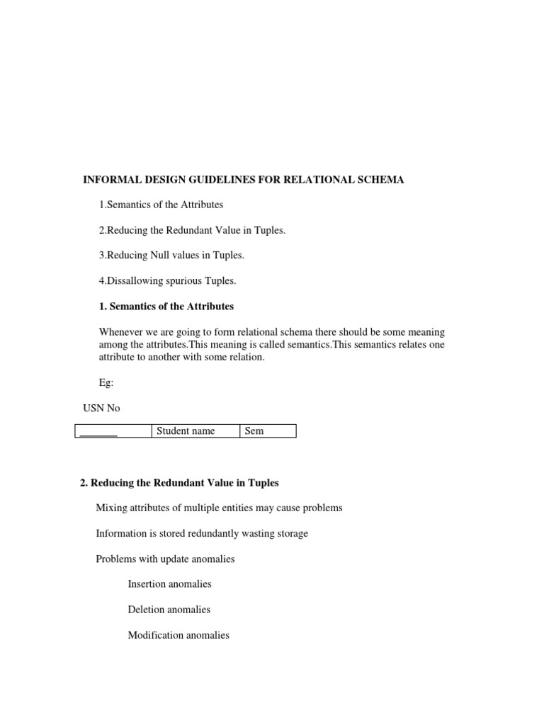 Informal Design Guidelines For Relational Schema Pdf Pdf