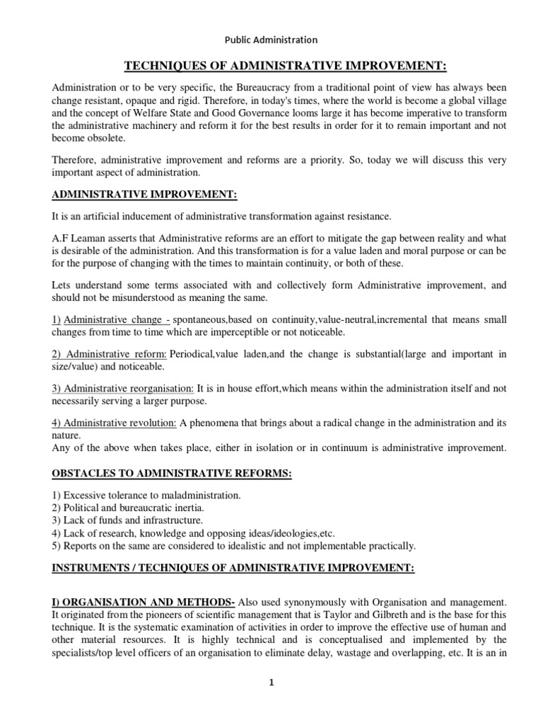 10 Techniques of Administrative Improvement | PDF | Business