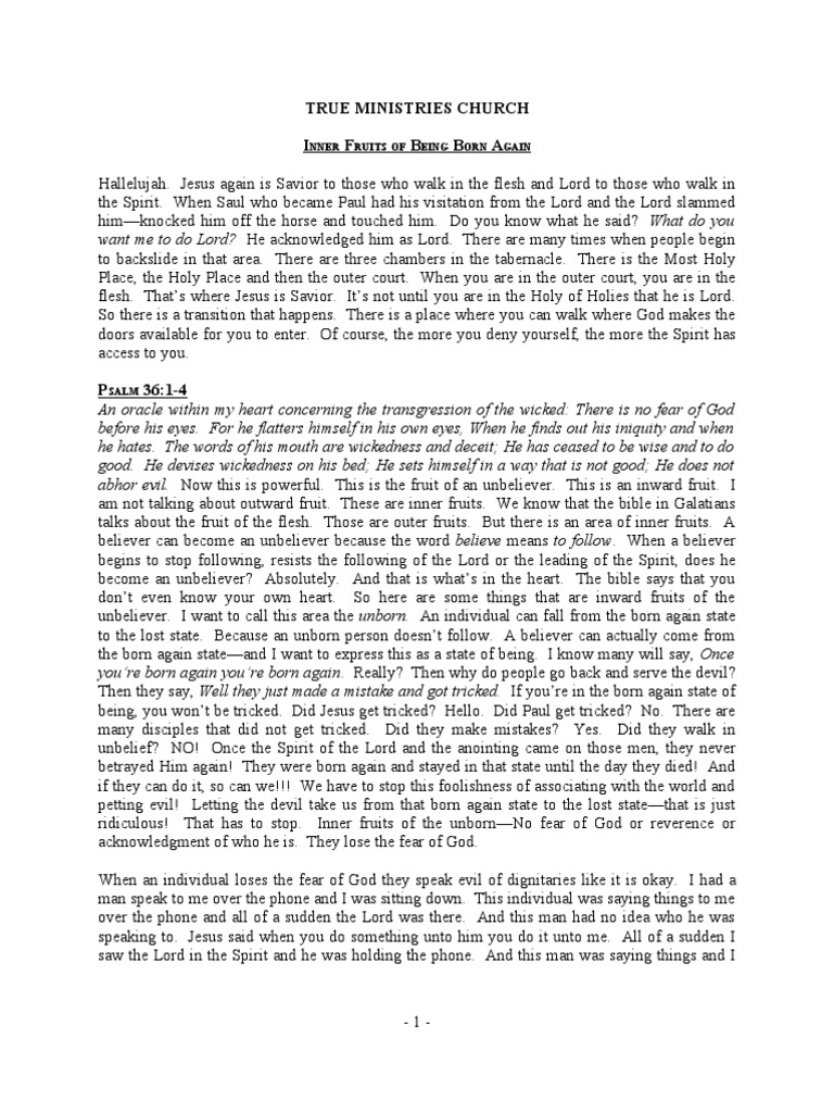 Inner Fruits of Being Born Again | PDF | Born Again | Prayer