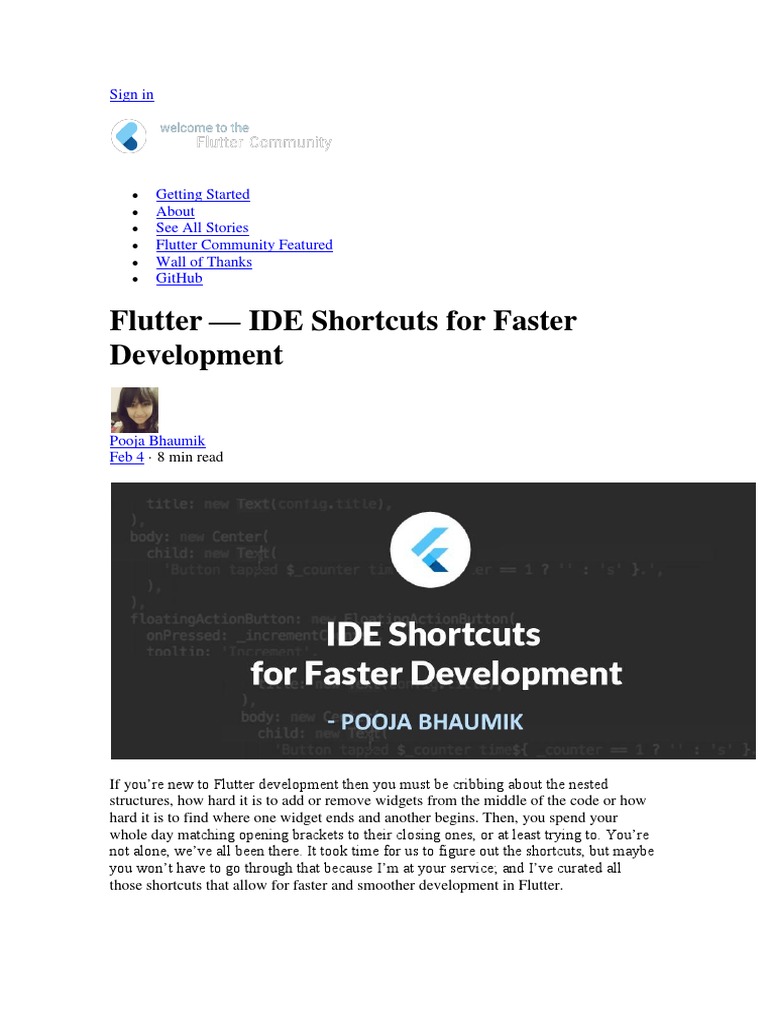 Flutter - IDE Shortcuts For Faster Development | PDF | Human–Computer ...