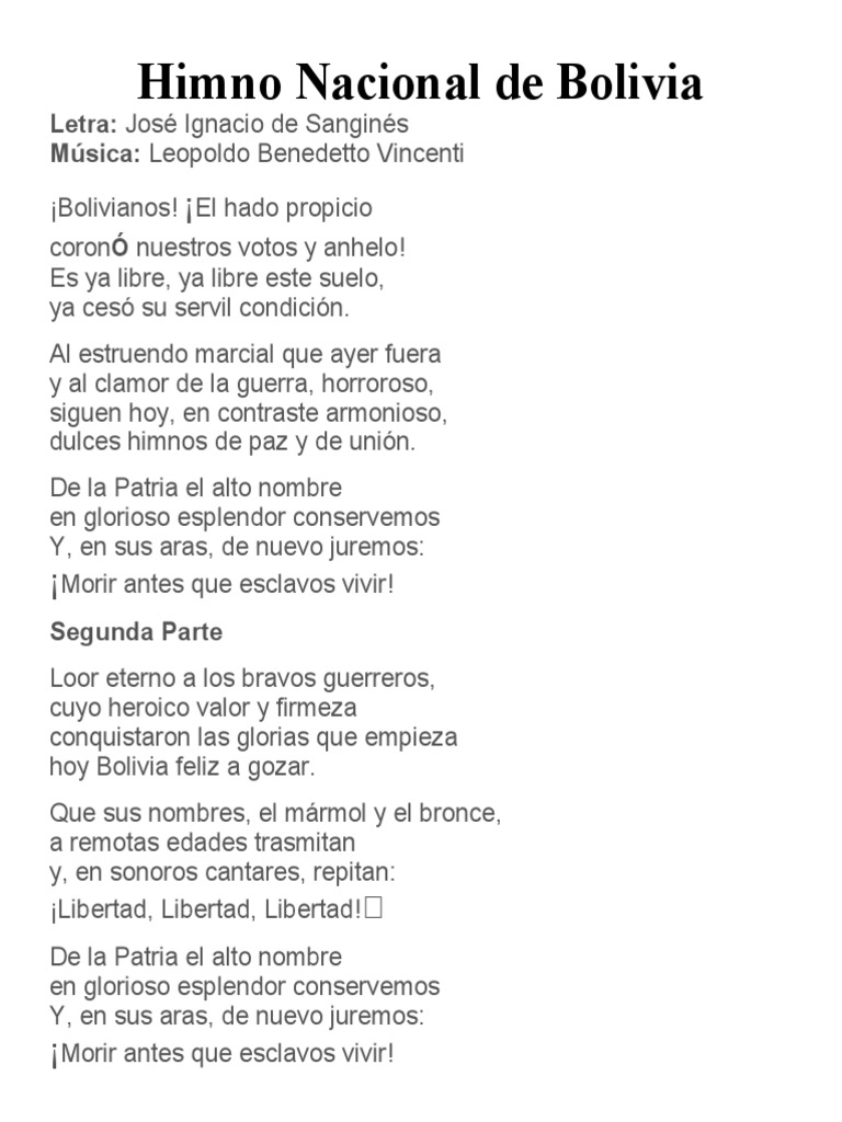Himno Nacional de Bolivia | PDF