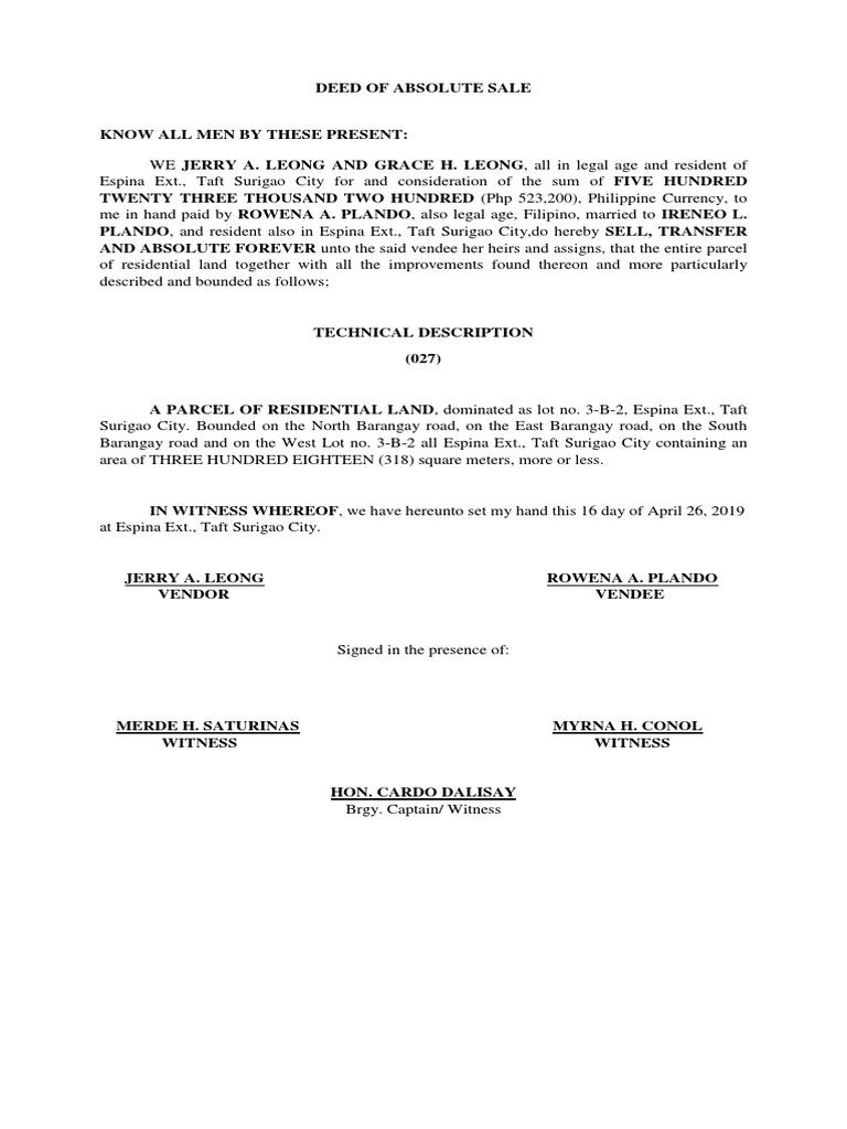 Deed of Absolute Sale and Chattel Mortgage | PDF | Mortgage Law | Deed