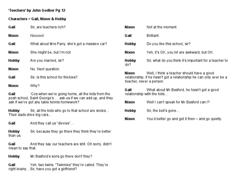 Teechers: Act 1 Script Excerpt | PDF