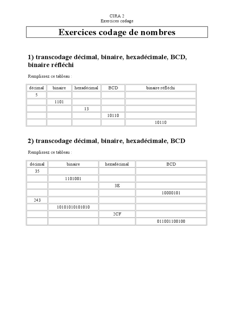 Transcodage Binaire et Hexadécimal | PDF | Arithmétique | Lexicologie