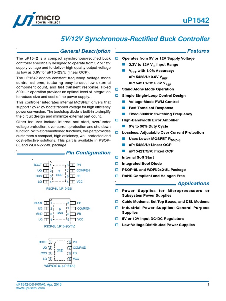 DATASHEET Up1542r | PDF | Capacitor | Mosfet