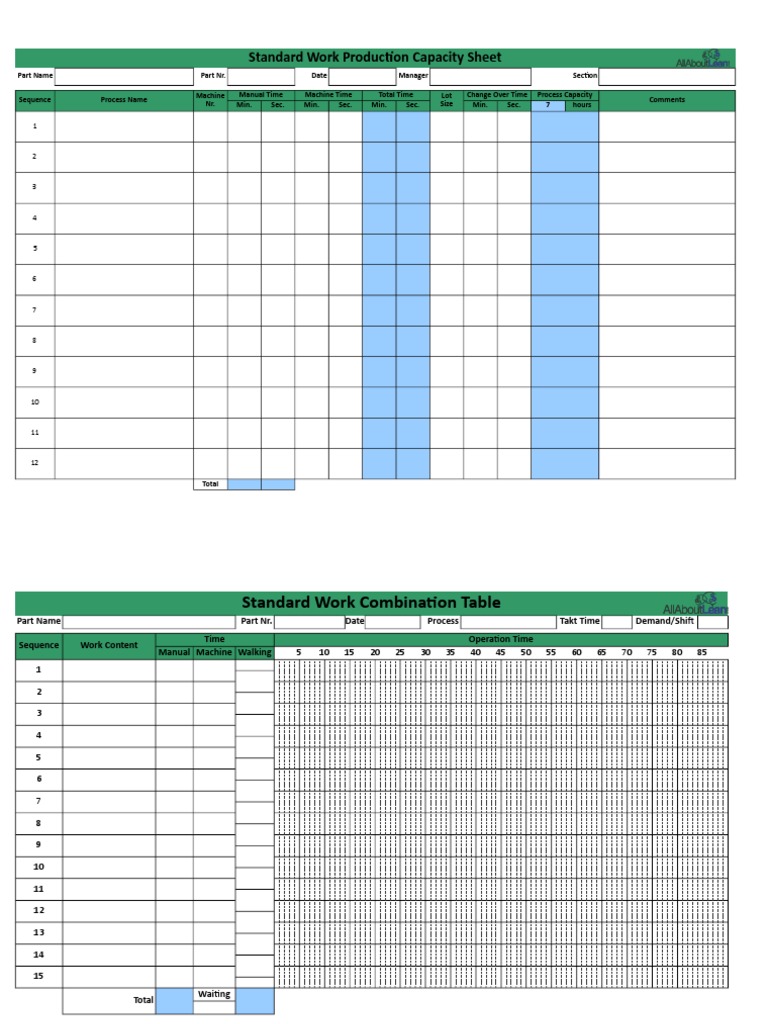 Standard Work Production Capacity Sheet | PDF