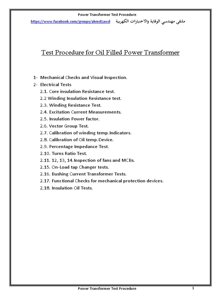 Power Transformer Test Procedure | PDF | Transformer | Insulator ...