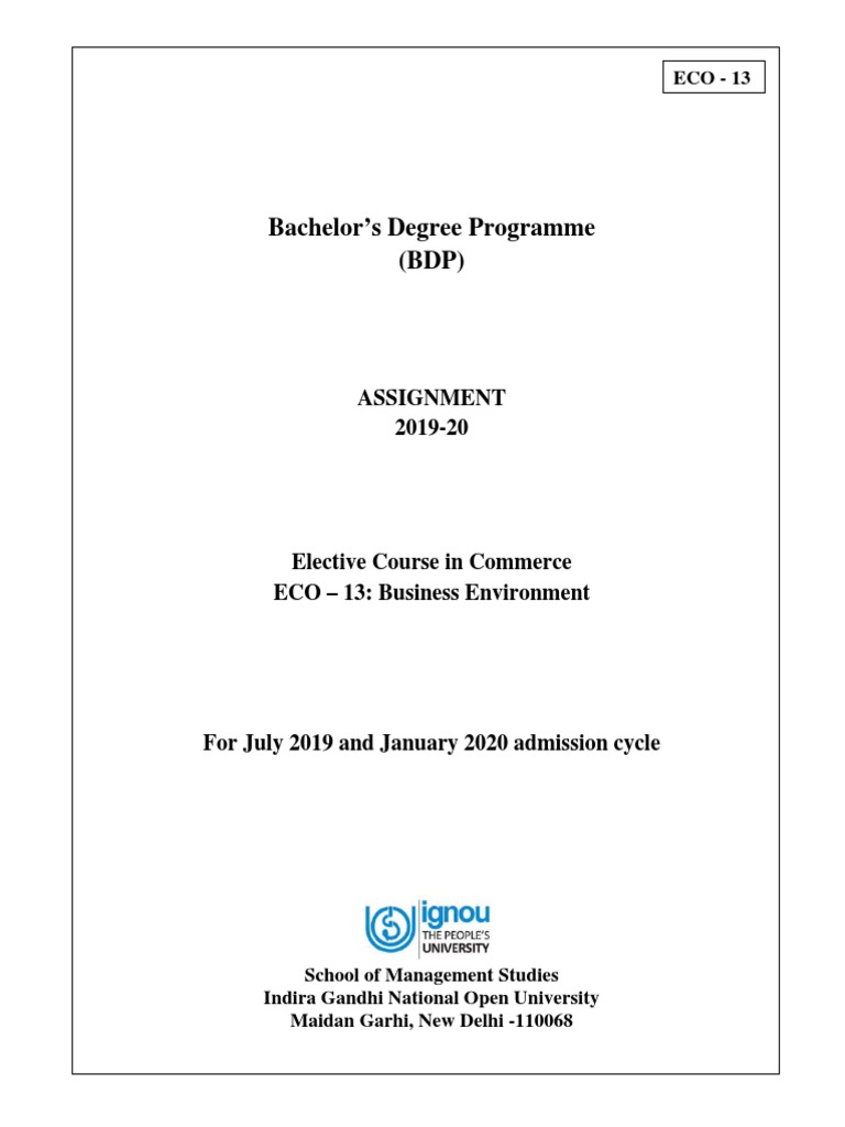 ECO-13 Assignments 2019-20 (English) | PDF | Cognition | Behavior ...