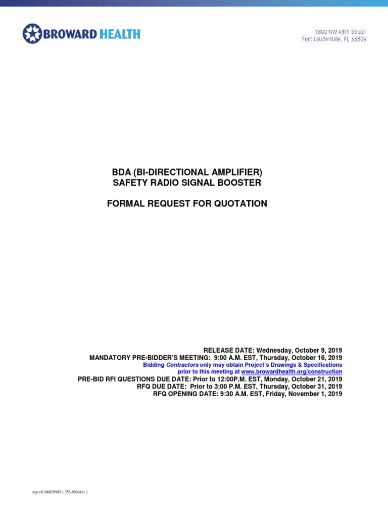 BDA BiDirectional Amplifier Safety Radio Signal Booster RFQ PDF | PDF ...