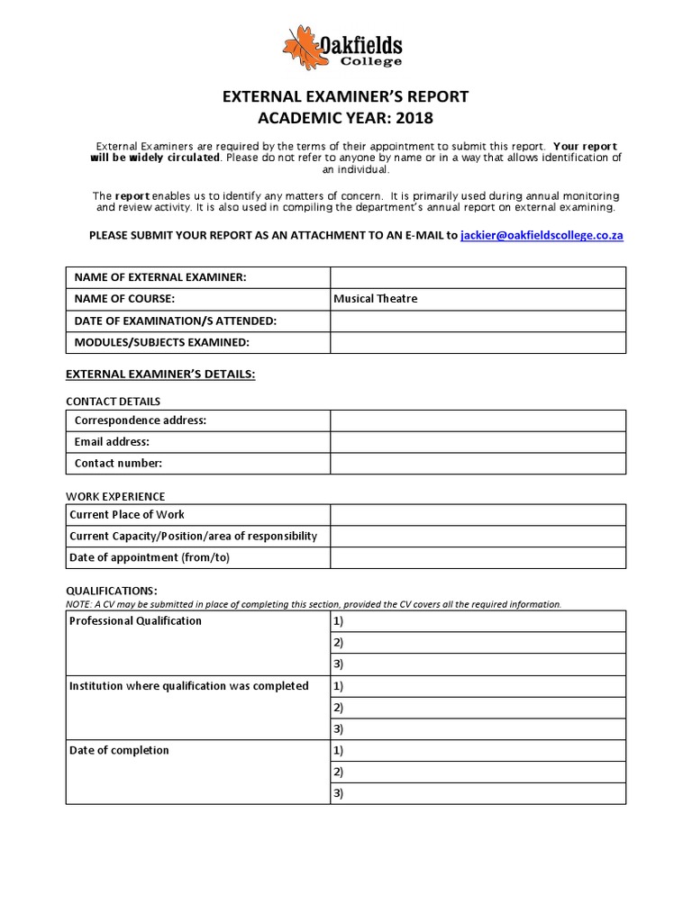 External Examiner Feedback Form 2018x | PDF | Mentorship | Test ...