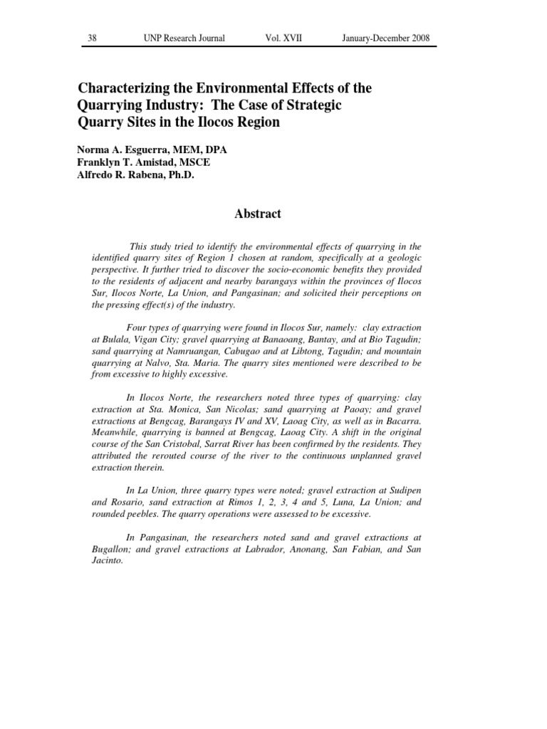 Characterizing The Environmental Effects of The Quarrying Industry ...