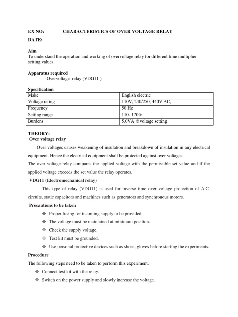 Over Voltage Relay Characteristics Explained | PDF | Technology ...