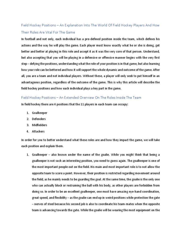 Understanding Field Hockey Positions | PDF | Forward (Association ...