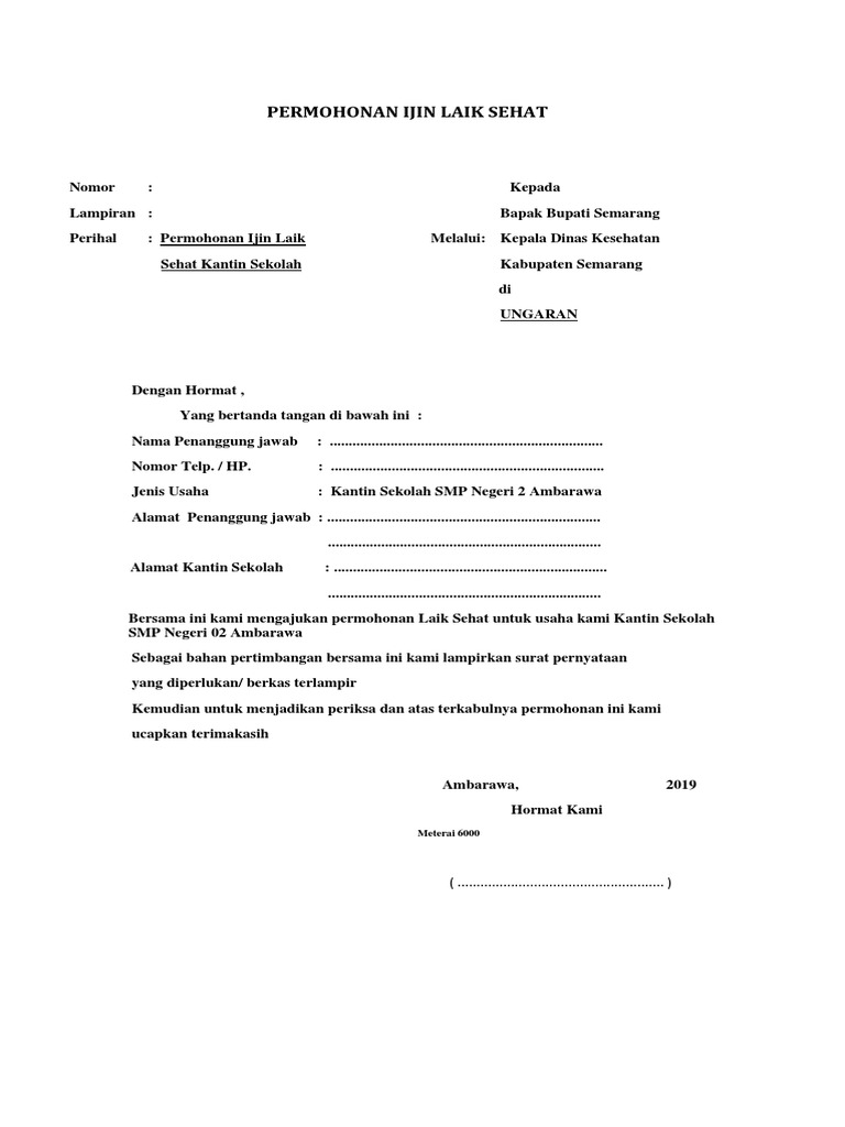 Formulir Ijin Laik Sehat Kantin | PDF