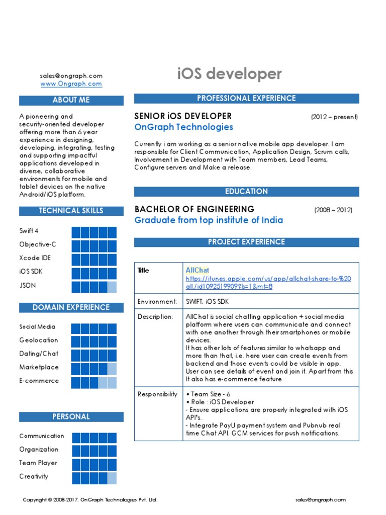 Resume of iOS Developer | PDF | Ios | Software Development Kit