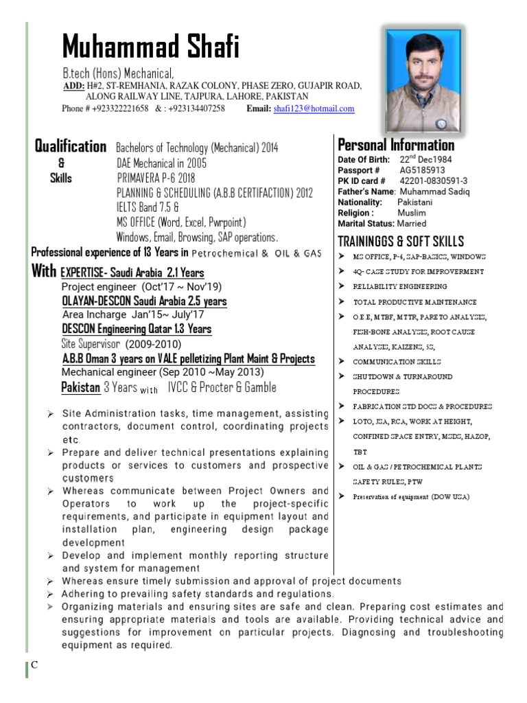 Shafi CV Jan2020 - Project Engineer | PDF | Engineering | Business