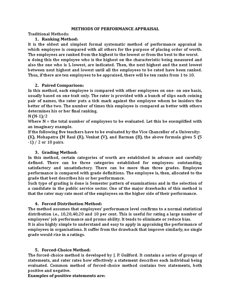 Methods of Performance Appraisal | PDF | Performance Appraisal | Incentive