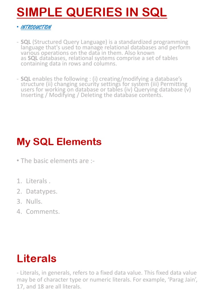 Simple Queries in SQL | Download Free PDF | Table (Database) | Sql